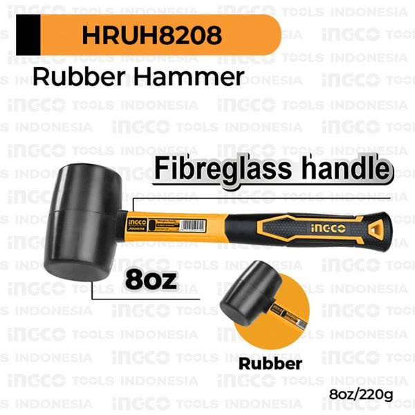 Ingco Fiber Handle Rubber Hammer HRUH8208 8 oz Rubber Mallet 8" Rubber ...
