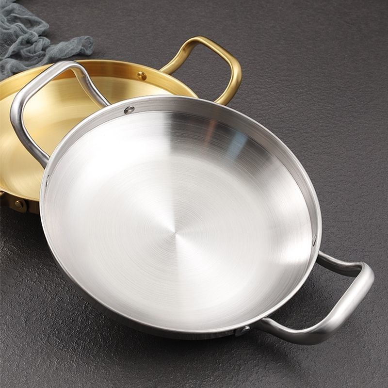 Korean-Style Stainless Steel Hot Pot Seafood Pot Army Hot Pot Gold Flat ...