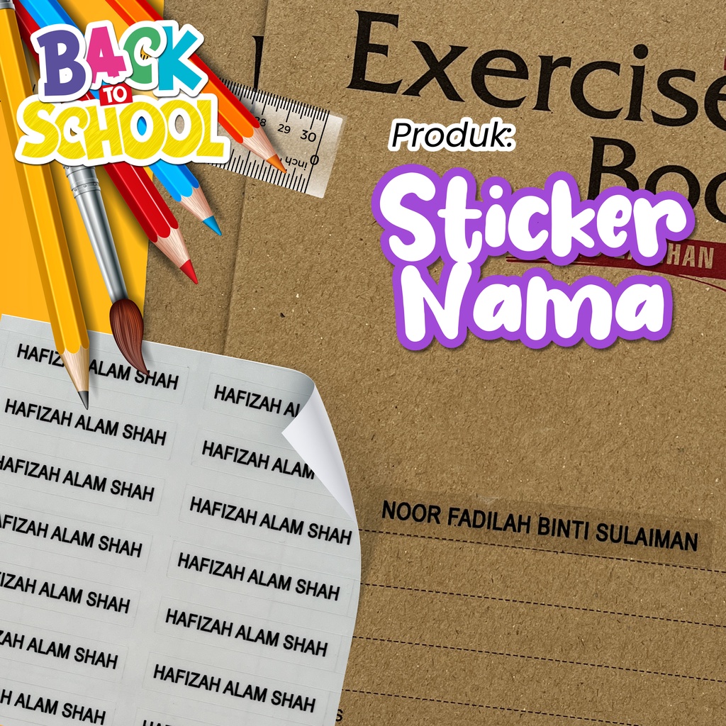 Sticker Nama Transparent Kalis Air / Name Sticker Transparent ...
