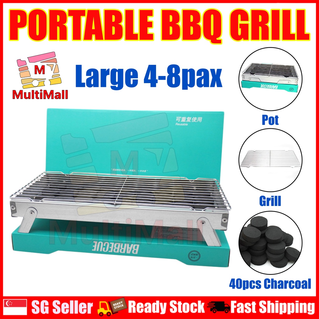 Portable BBQ Grill - Large +40 Pcs Charcoal , Disposable BBQ Grill ...