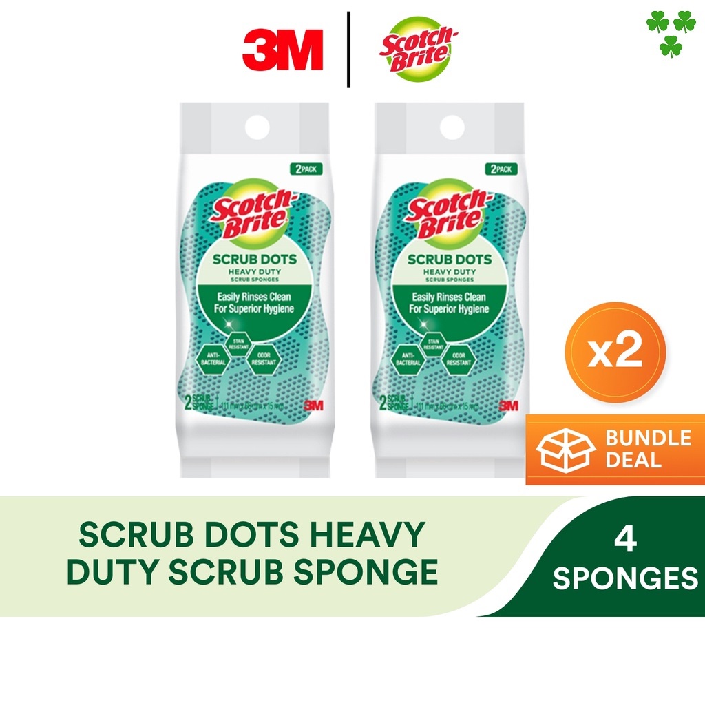 3M Scotch Brite Scrub Dots - Heavy Duty Anti Bacteria Scrub Sponges, 2 ...