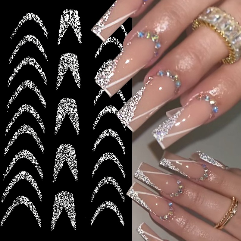 Silver Gold Reflective Glitter French Nail Stickers Manicure Swirl ... Silver Gold Reflective Glitter French Nail Stickers Manicure Swirl ...