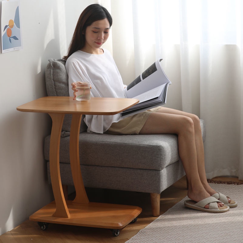 Solid Wood Movable Side Table C- Type Wheeled Sofa Small Table Nordic ...