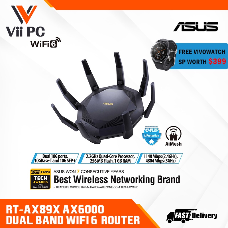 ASUS RT-AX89X AX89X 12-stream AX6000 Dual Band WiFi 6 (802.11ax) Router ...