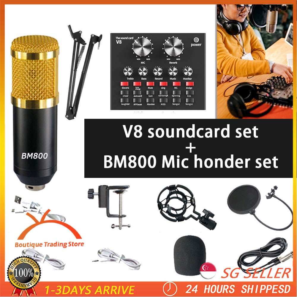 【NDD Delivery】BM800 V8 Mic Sound Card Set Laptop PC Phone Mic V8 ...