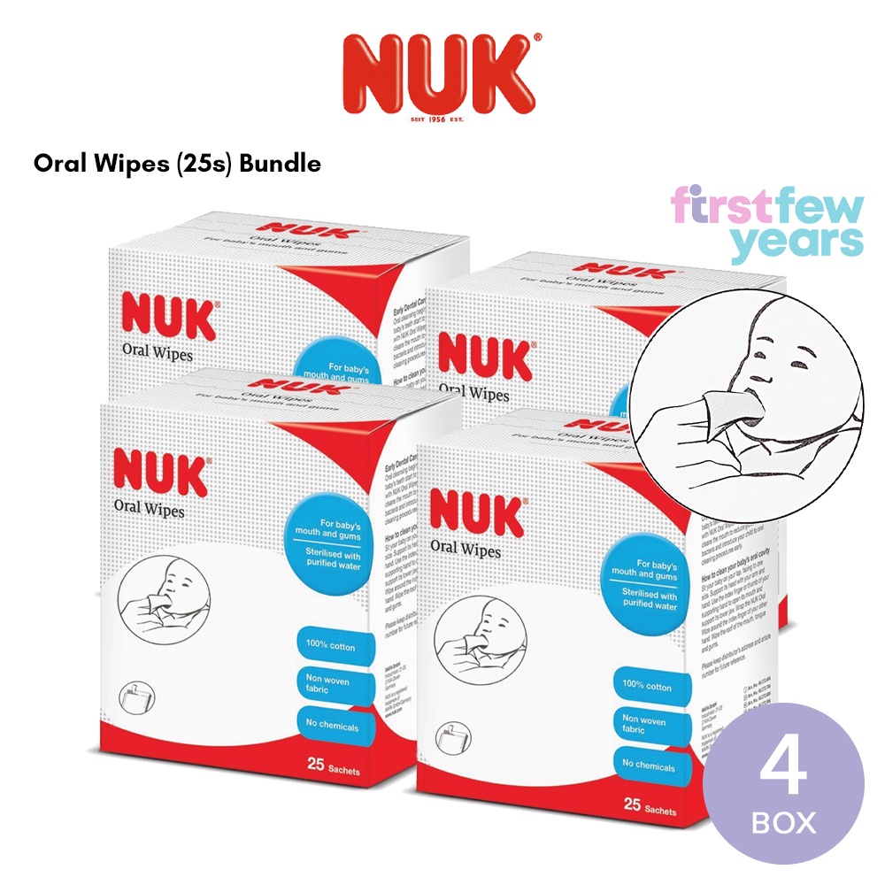 NUK Oral Wipes Bundle (25 sachets x 4 boxes / 1 box) [EXP 02/2026 ...