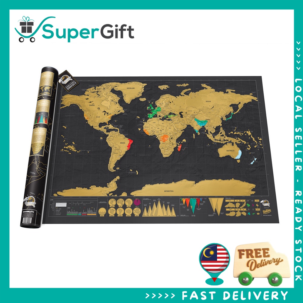 Scratch Off World Map XXL Deluxe Edition Peta Dunia Khas | Shopee Singapore