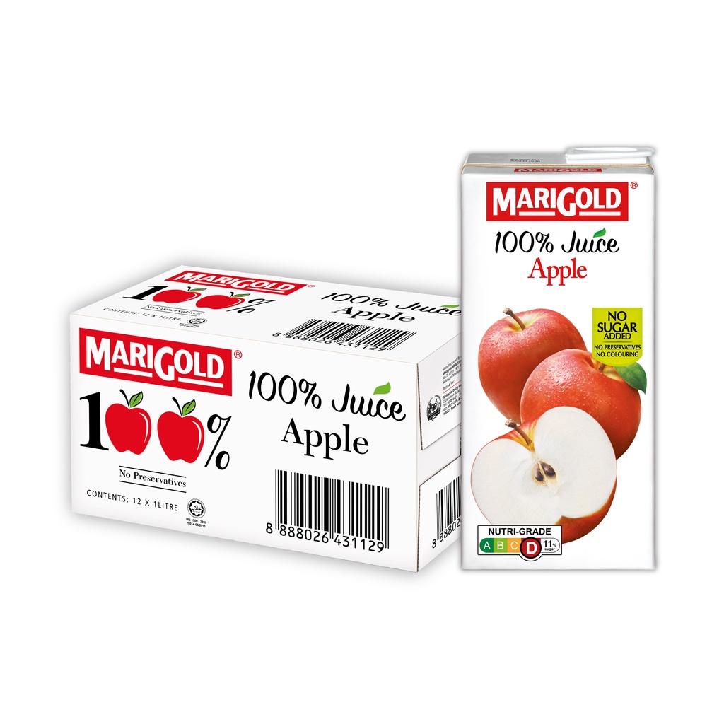Marigold 100percent Juice Apple, 12 x 1L (Halal) | Shopee Singapore