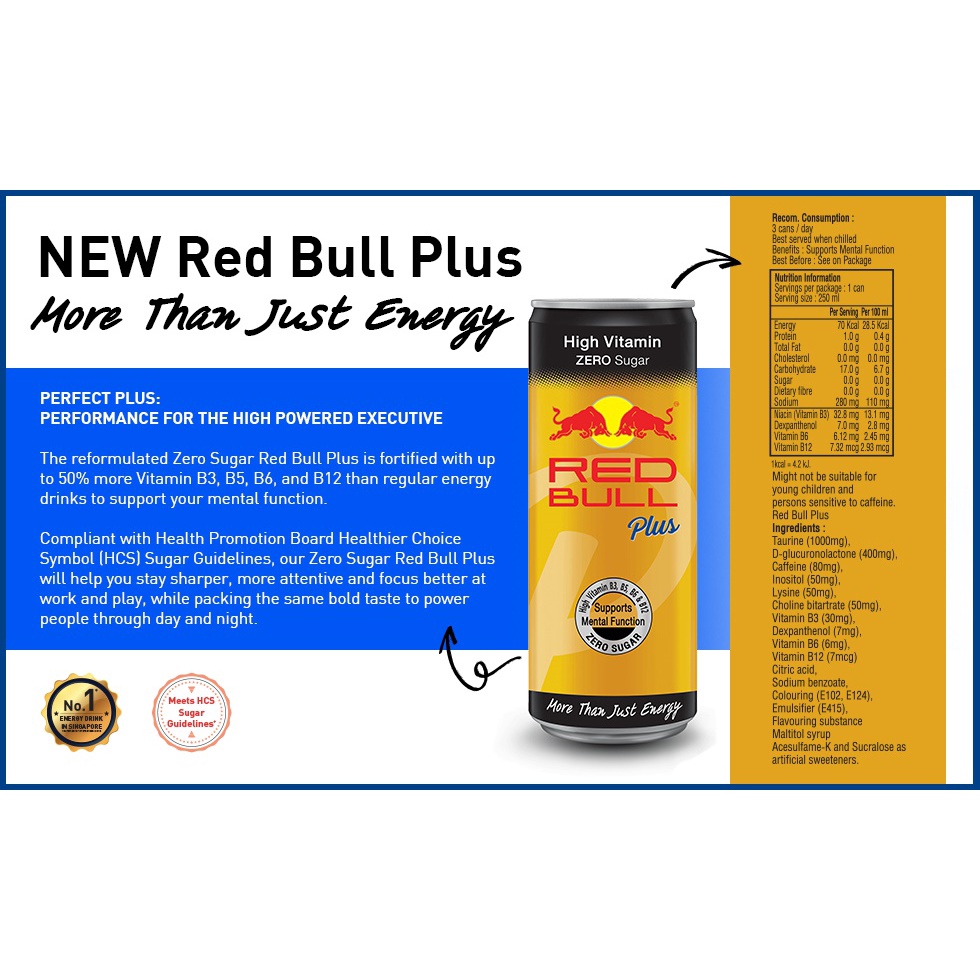 Red Bull Plus Zero Sugar Vitamin Energy Drink 24 Cans 250ml, Stay ...