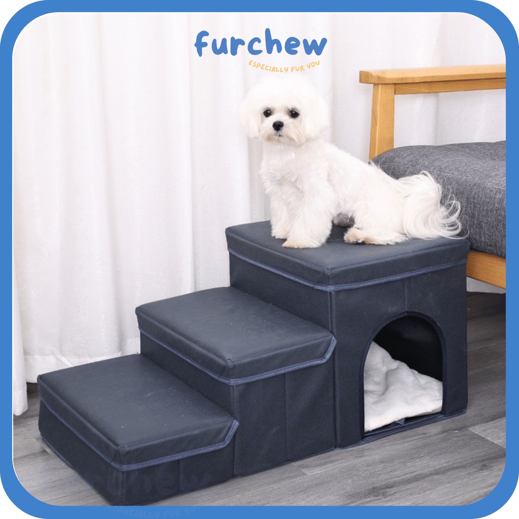 [SG] 3 Steps Pet Foldable Stairs with Storage & Cushion Mat - Ramp Up ...