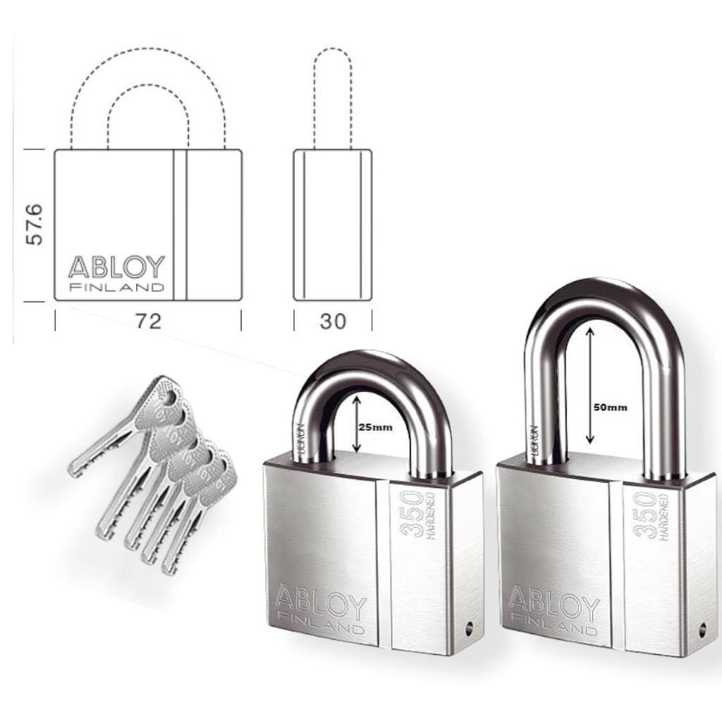 ABLOY PL350 HARDENED STEEL PADLOCK IN PROFILE KEY (SHORT/LONG SHACKLE ...