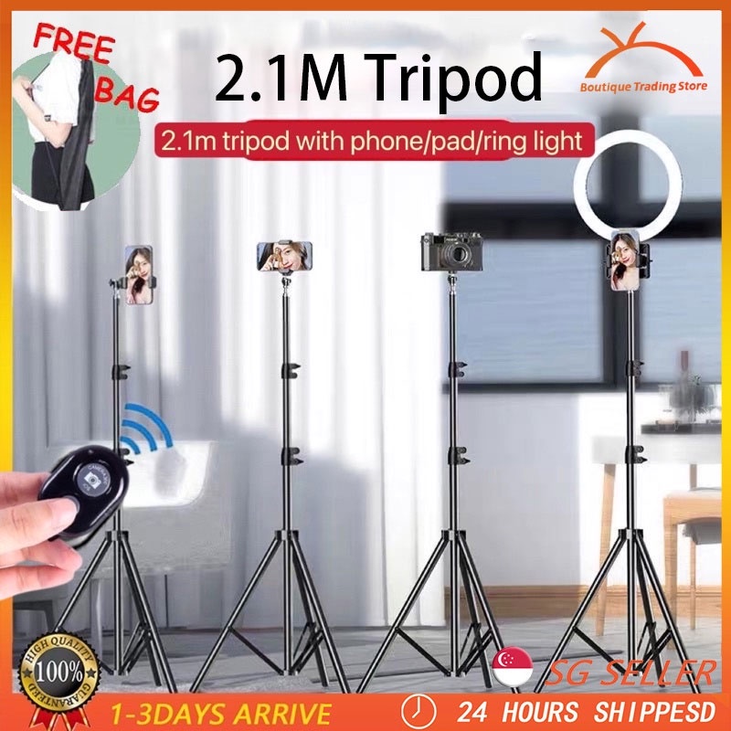 （SG) 210CM Portable Tripod stand With Light Selfie Stick Tripod for Video Studio Light tripod ...