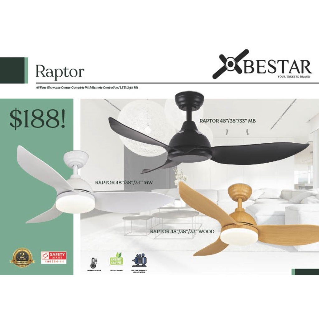 [FREE DELIVERY] BESTAR RAPTOR 33inch/38inch/48inch DC Motor Ceiling Fan ...
