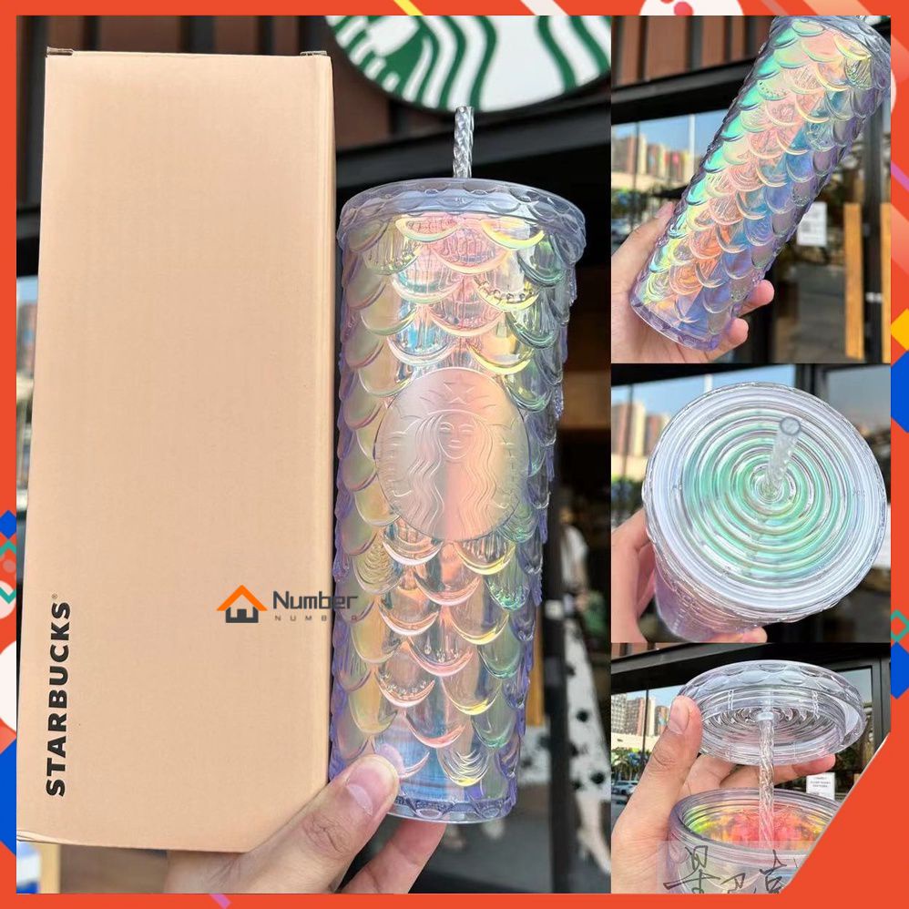 Starbucks Mermaid Scales Cup Fish Scale Cup Double Layer Plastic Straw ...