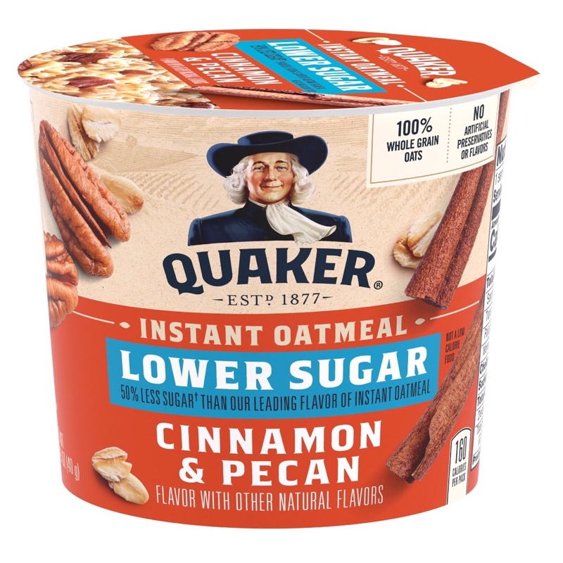 3 x Quaker Instant Oatmeal 50% Less Sugar Cinnamon & Pecan 1.41oz(Ready ...