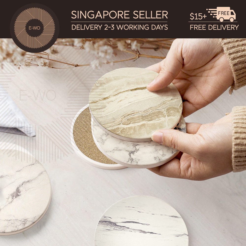 [BUY 3 GET 1 FREE] Diatomite Marble Texture Coaster, Super absorbent ...