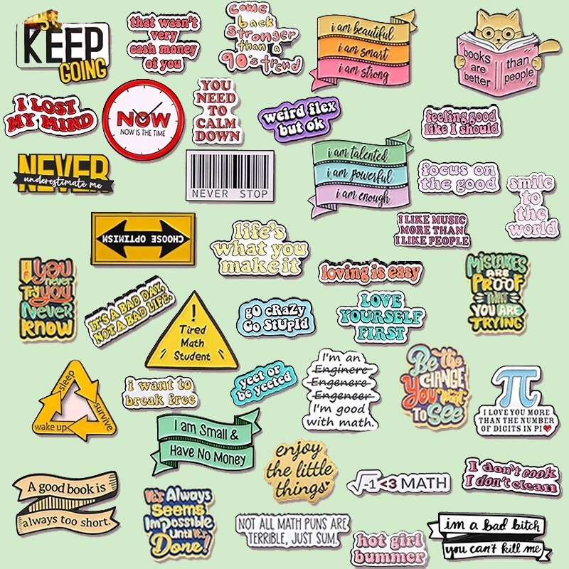 50 Styles Creative Quotes Banner Pins Funny Text Quotes Enamel Badges ...