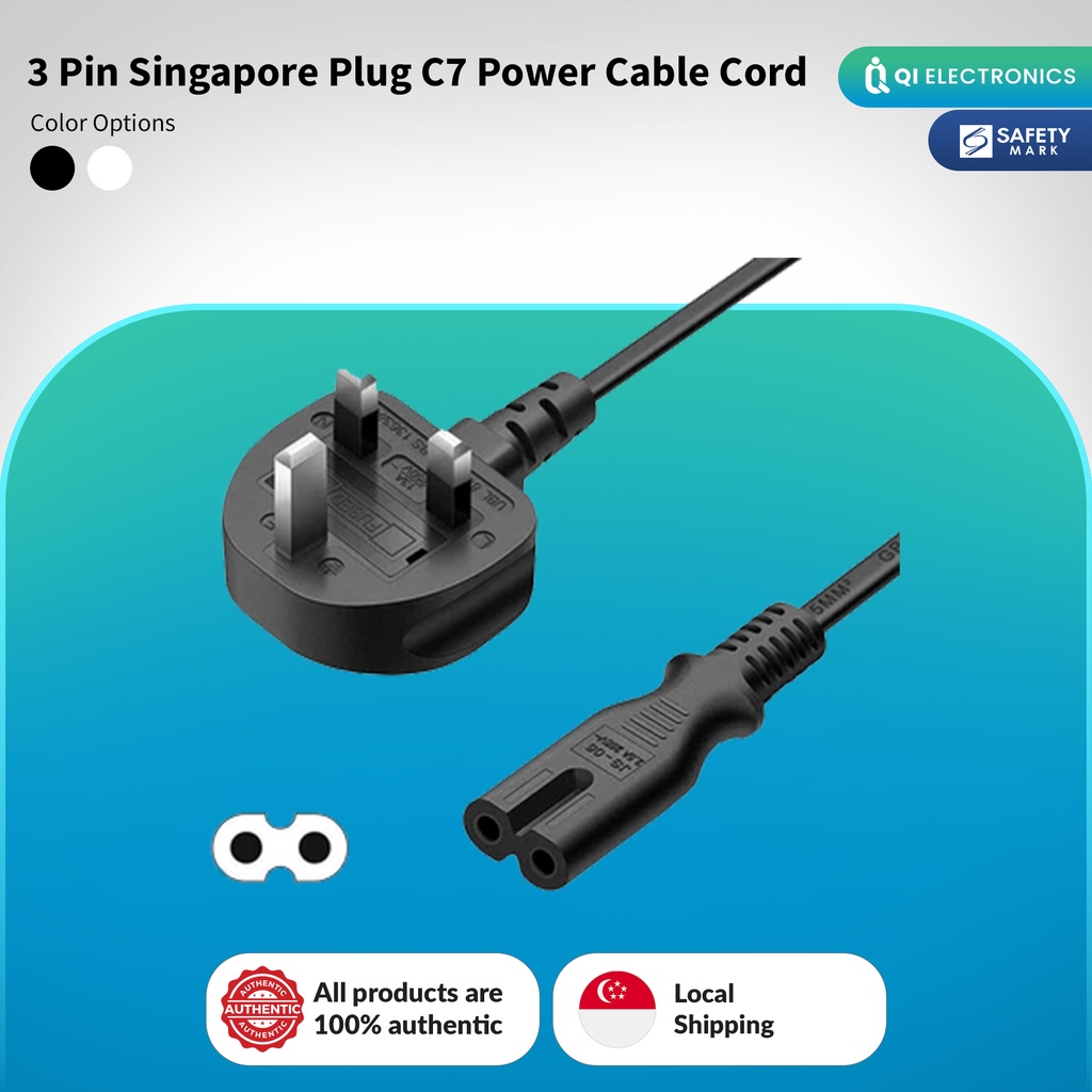 3 Pin Singapore Safety Mark Plug Power Cable Cord C7 PS4 PS5 Air ...