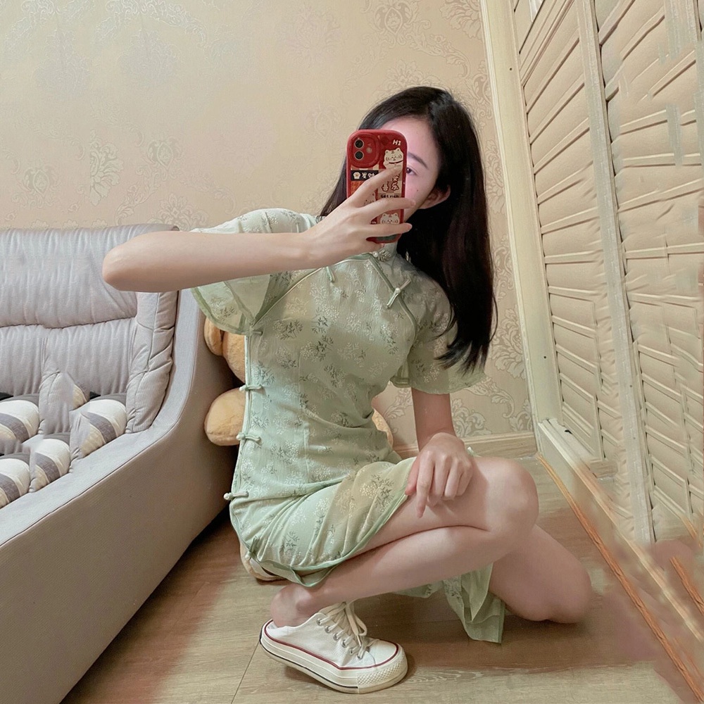 Improved Green Cheongsam Design Sense Niche Lo Version Young Girl High ...