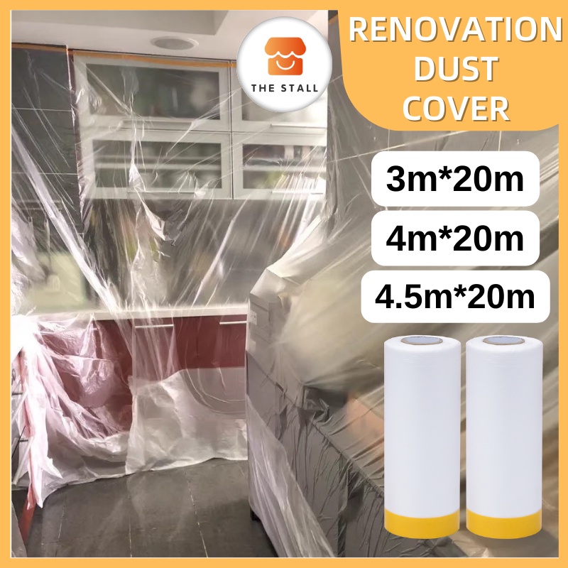 Pre-Taped Plastic Drop Sheet – Masking Film Dust Cover for Renovation ...