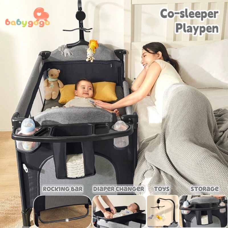 4in1 Baby Co-sleeper Playpen Double Layer Foldable Bedside Sleeper w ...