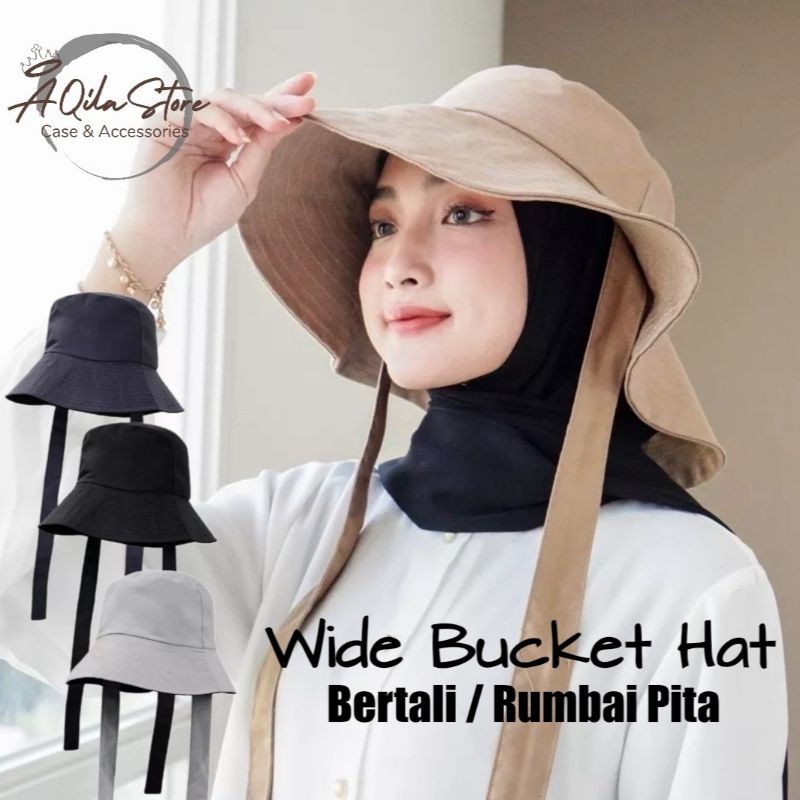 Women's Wide Bucket Hat Hijab Strap Ribbon Beautiful & Trendy | Shopee ...