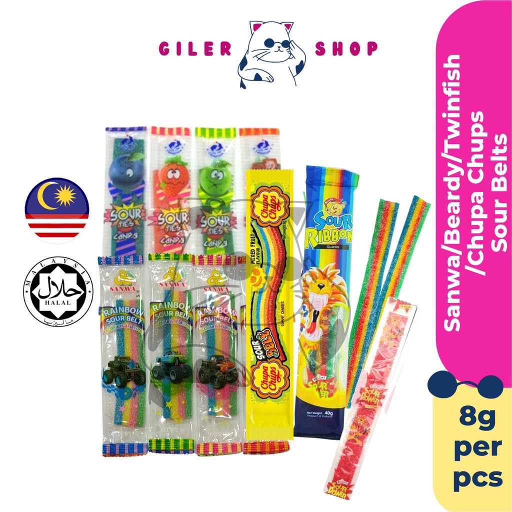 Beardy Sour Ribbon Apple Quattro Strawberry Chupa Chups Sour Belt ...