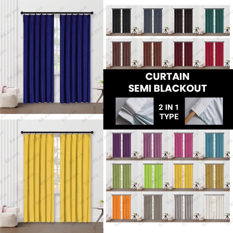 2in1 Curtain Cangkuk Semi Blackout Hook/Rod Modern Langsir Tingkap ...