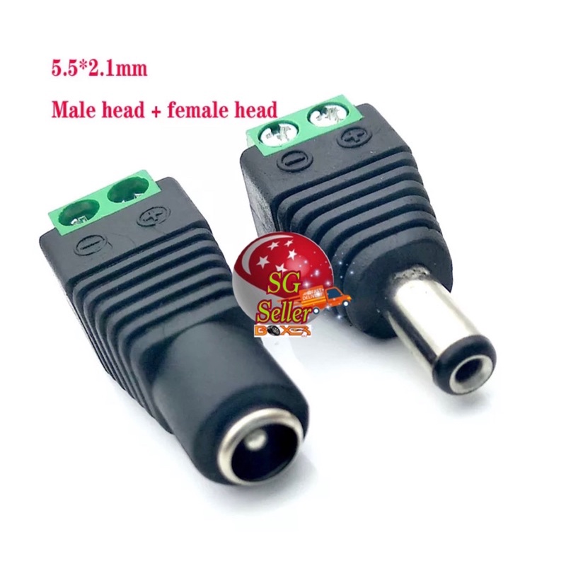 Female & Male DC Connector 2.1*5.5mm Power Jack Adapter Plug Cable ...