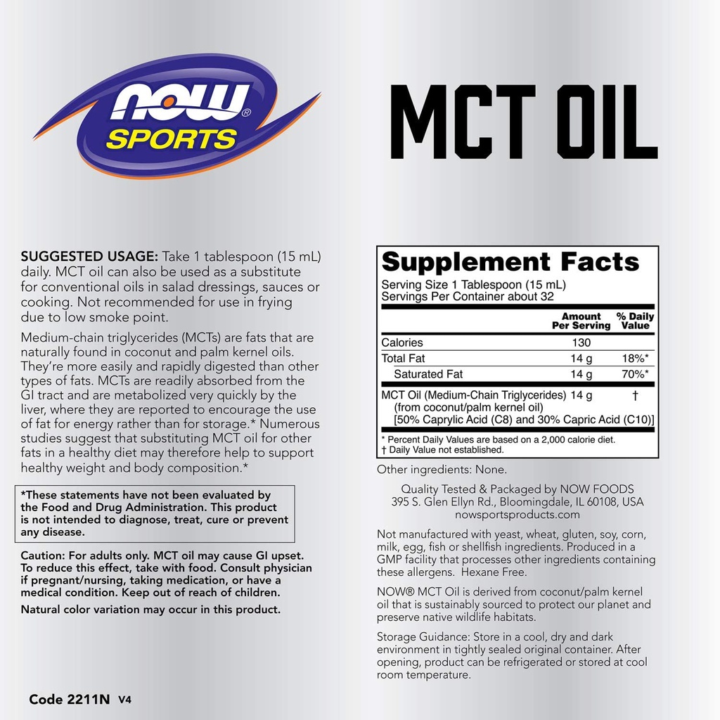 MCT Oil 473ml (Medium-chain triglycerides) 16oz Weight Management ...