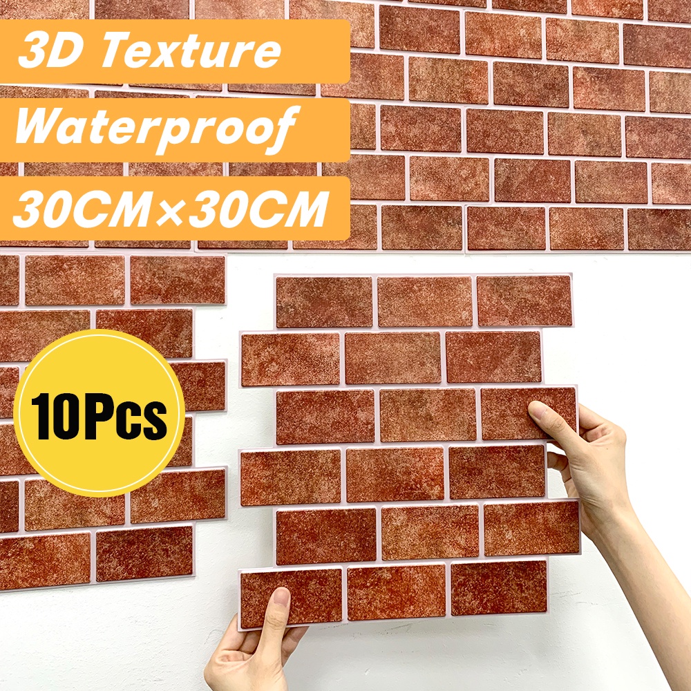 10Pcs | 3D Brick Wall Tile Sticker Self Adhesive 3D Wall Panel Brick ...