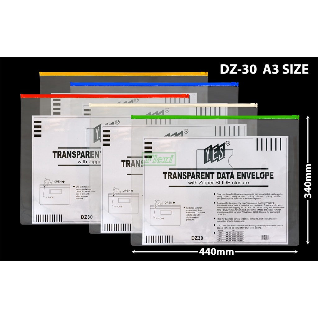 A3 Thick Transparent Clear PVC Zip Data Envelope Folder with Front ...