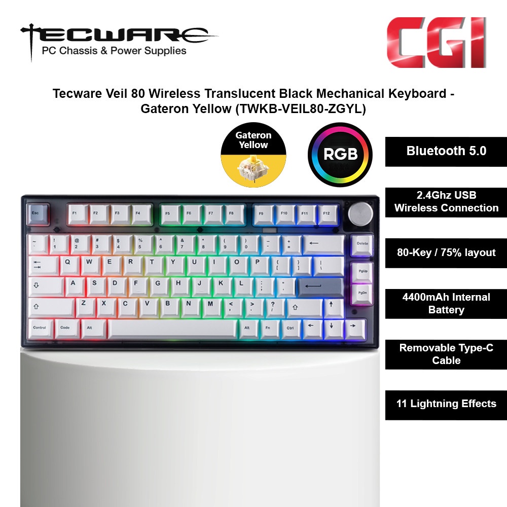 Tecware Veil 80 Wireless Translucent Black Mechanical Keyboard ...