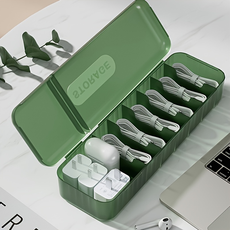 1 PC Data Cable Organizer Box Charge Cable Management 7 Compartments ...