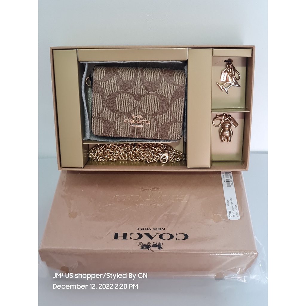 COACH BOXED MINI WALLET ON A CHAIN IN BLOCKED SIGNATURE CANVAS (WITH ...