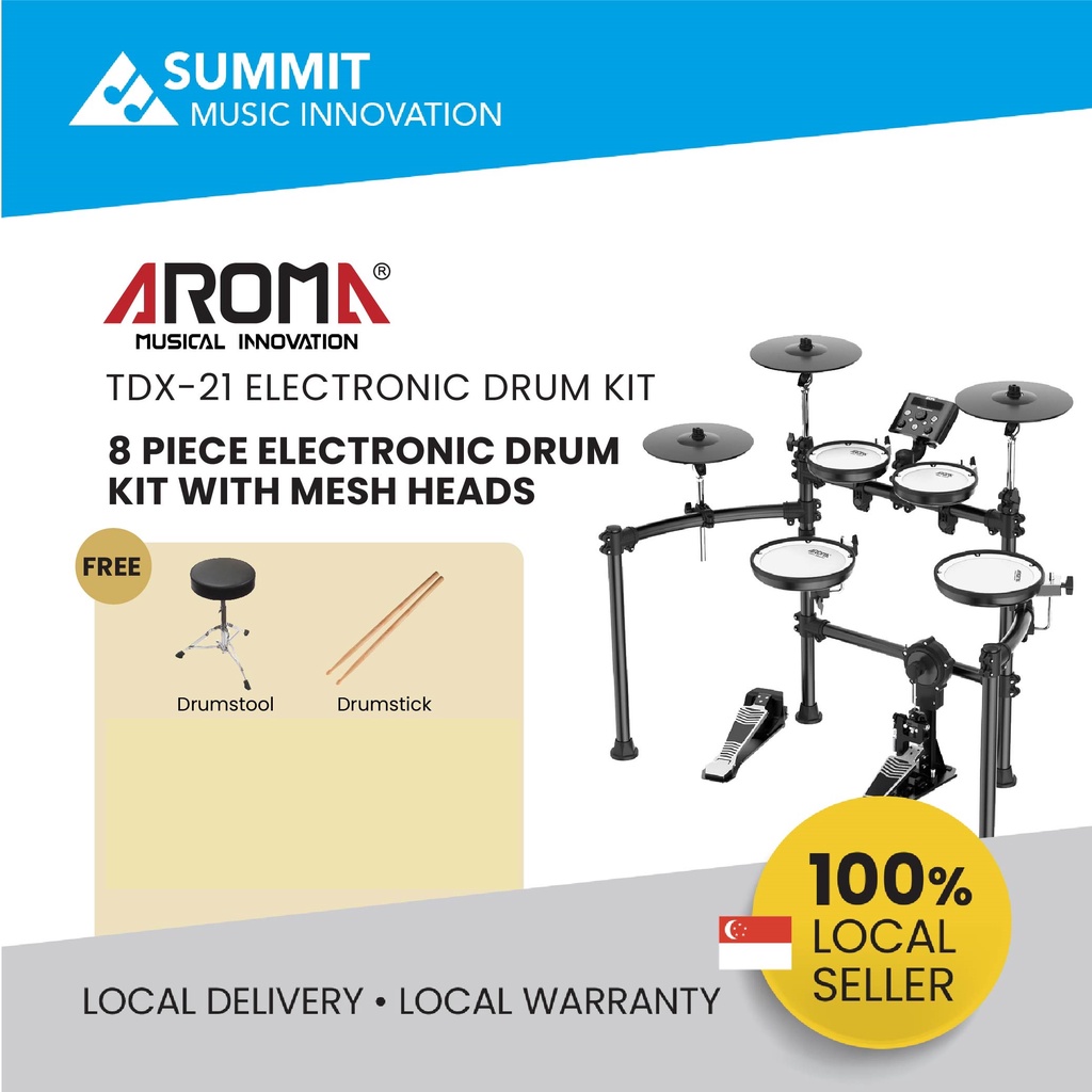 Aroma Tdx 21 Electronic Drum Kit Full Mesh Drum Pad Heavy Duty Aluminum Post Shopee Singapore