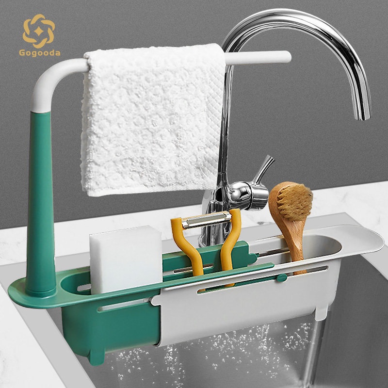 Sink Drain Rack Storage Basket Kitchen Gadgets Telescopic Sink Shelf ...