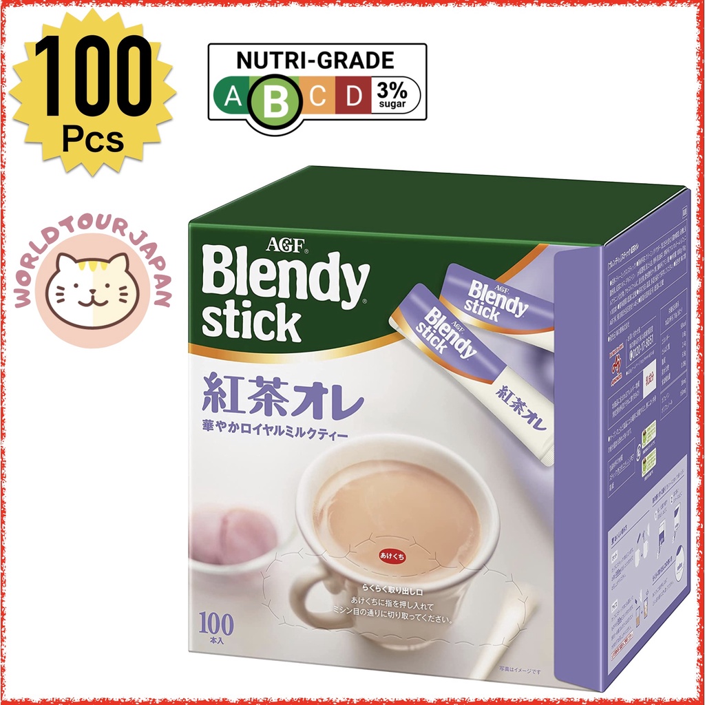 [ Instant Tea ] AGF Blendy Stick Tea Au Lait - Rolal Milk Tea Powder / 100 pcs / 3 in 1 / Easy ...