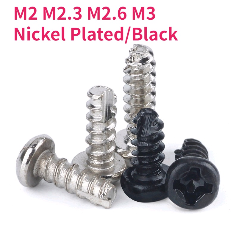 M2 M2.3 M2.6 M3 Nickel Plated/Black Cross Round Head Cutting Tail Self ...