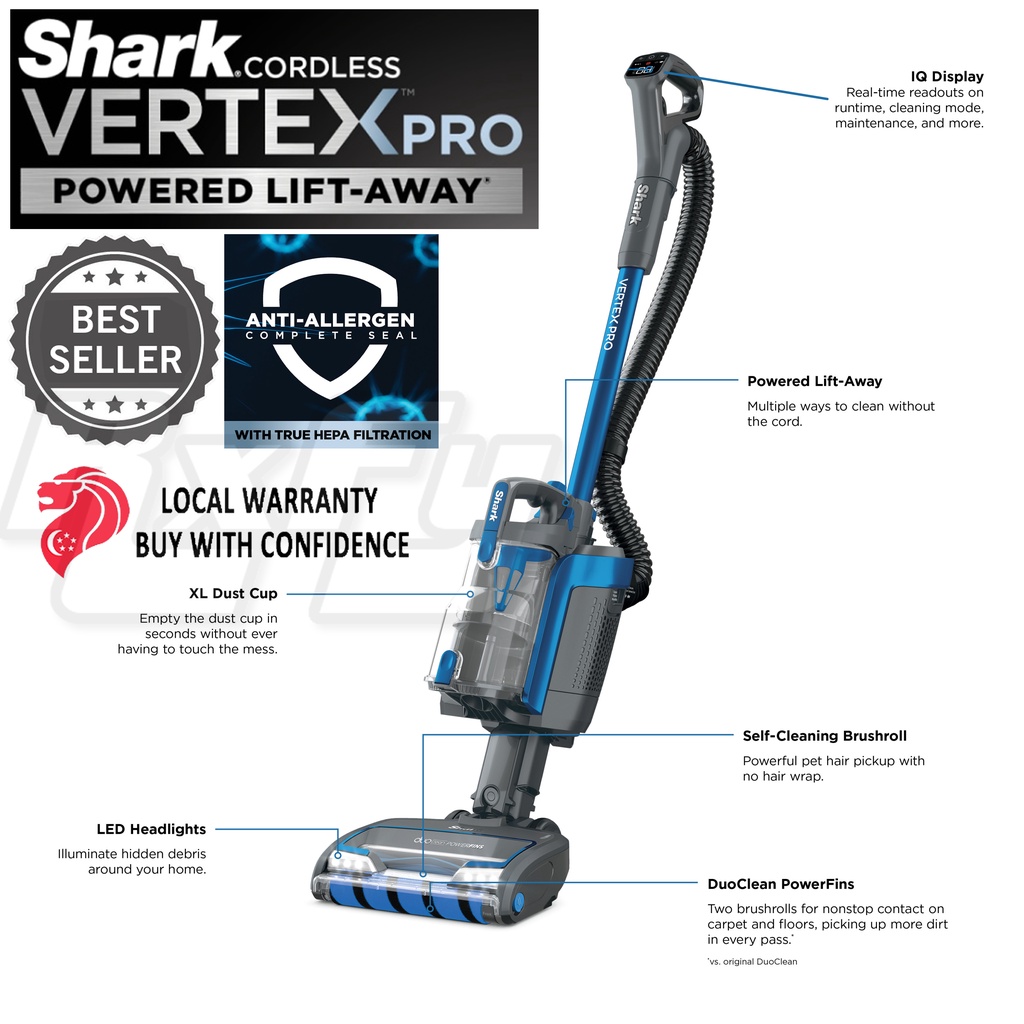 Shark Vertex Pro Powered Lift-Away Cordless Vacuum Cleaner IQ Display ...