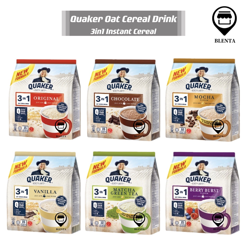 Quaker Instant Oat Cereal Drink 3in1 Original/Chocolate/Mocha/ Vanilla/BerryBurst/MatchaGreenTea ...
