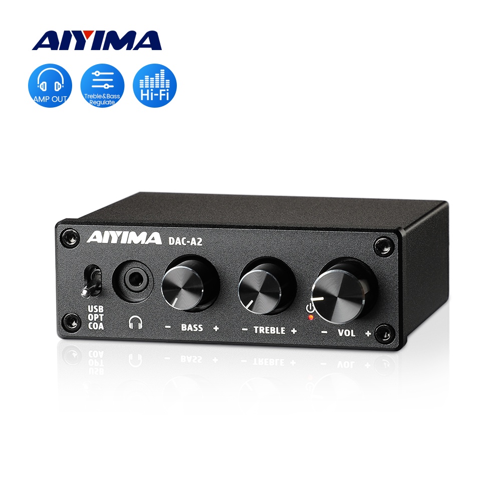 AIYIMA DAC-A2 Headphone Amplifier DAC with Bass Treble Controls PC-USB/Optical/Coaxial Inputs ...