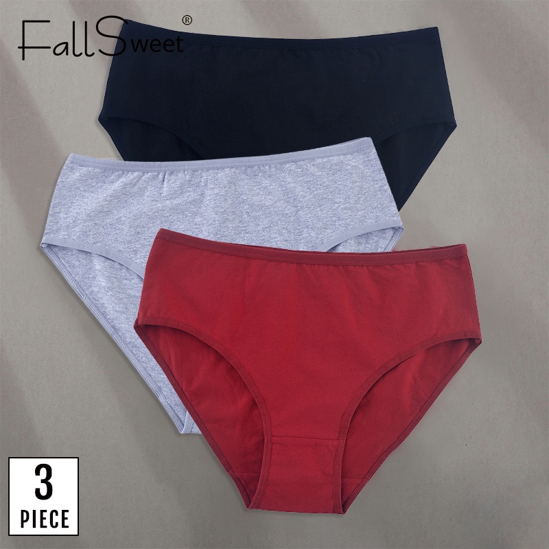 FallSweet 3PCS Women's Cotton Panties Plus Size Briefs Female Mid Waist ...