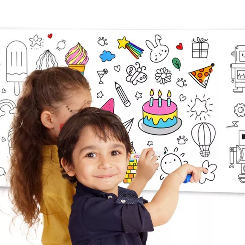 Children Drawing Colouring Easy Stick Wall Scroll Kids Colouring Wall ...