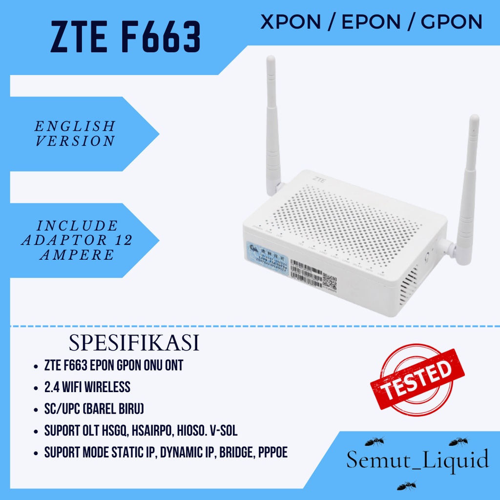 ONT ZTE ZXHN F663NV3a, ZTE F663 XPON,EPON,GPON + ADAPTER NOT , f660, f460,HG8245 | Shopee Singapore