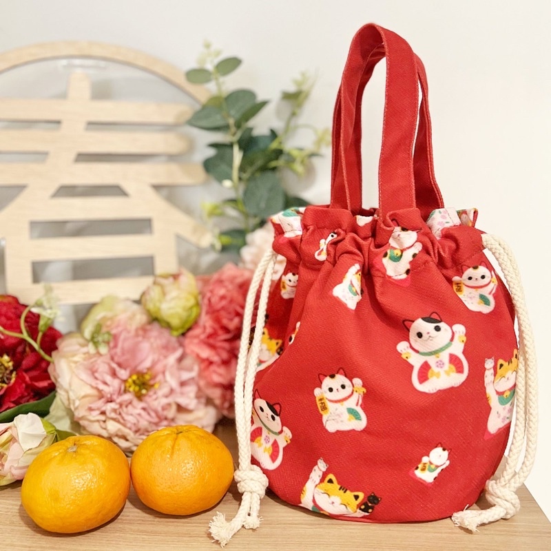 CNY Orange Carrier Huat Bag Red Fortune Cat (Mahjong Lucky Pineapple ...