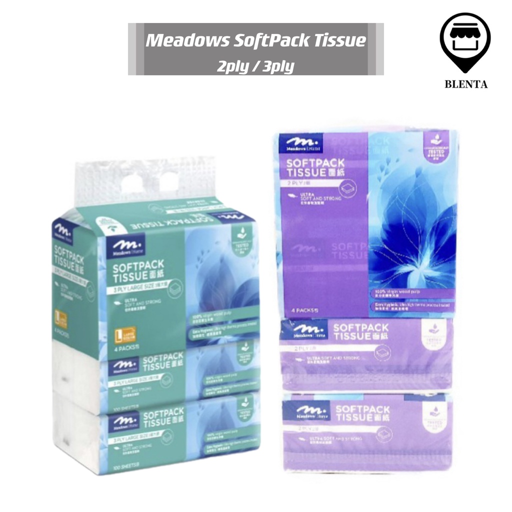 Meadows Home SoftPack Tissue Ultra Soft and Strong 2ply/3ply 4packs x ...