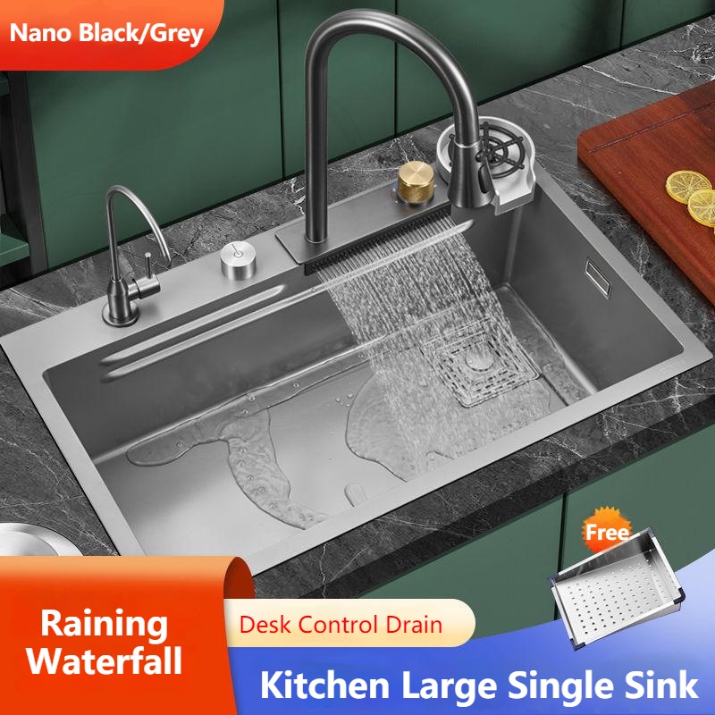 [BLK 80A, GREY 68A/72D SG LOCAL STOCK] Waterfall Nano Kitchen Sink 304 ...
