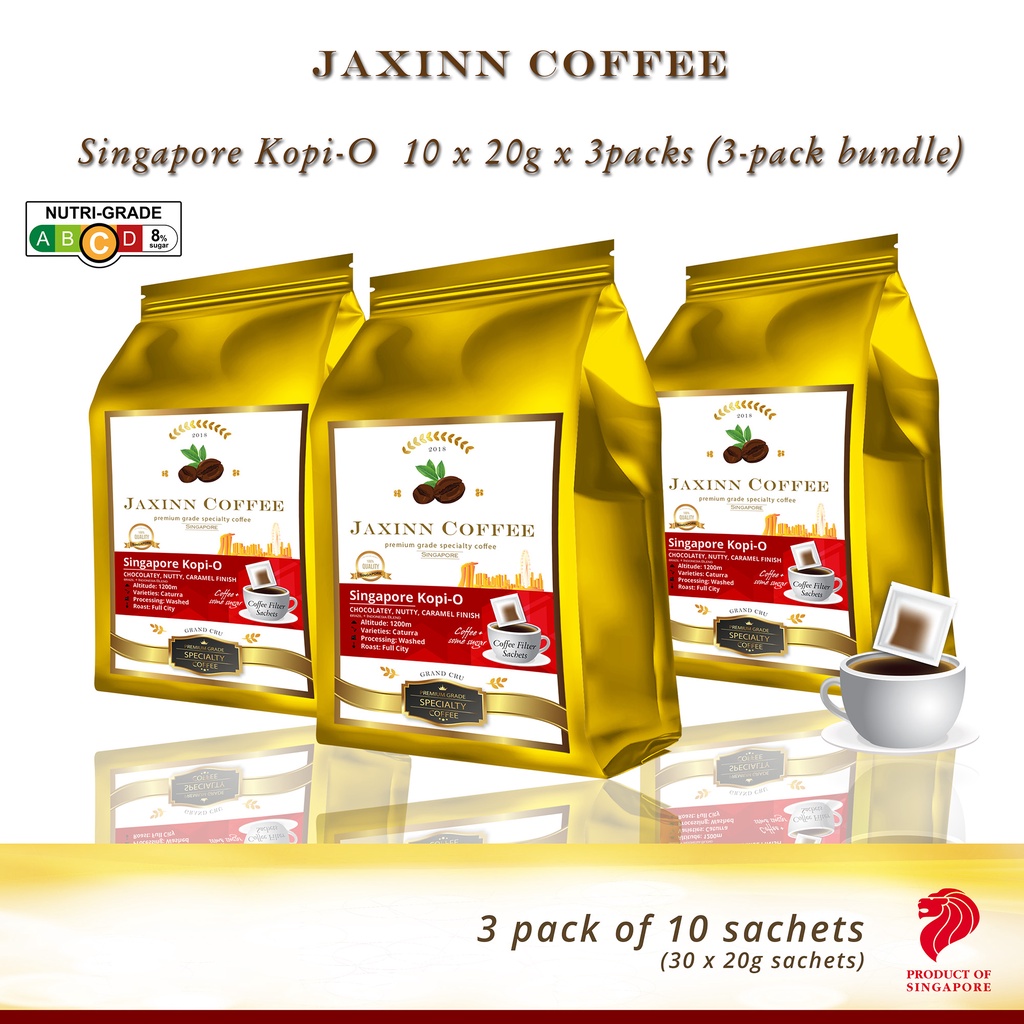 Singapore Kopi-O by Jaxinn Coffee, (20g x10 sachets per pack x 3 pack ...