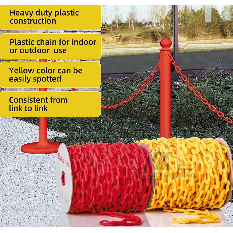 MERAH [ROLL] Pvc Plastic Chain Safety Cone Barrier Queue Line Yellow ...